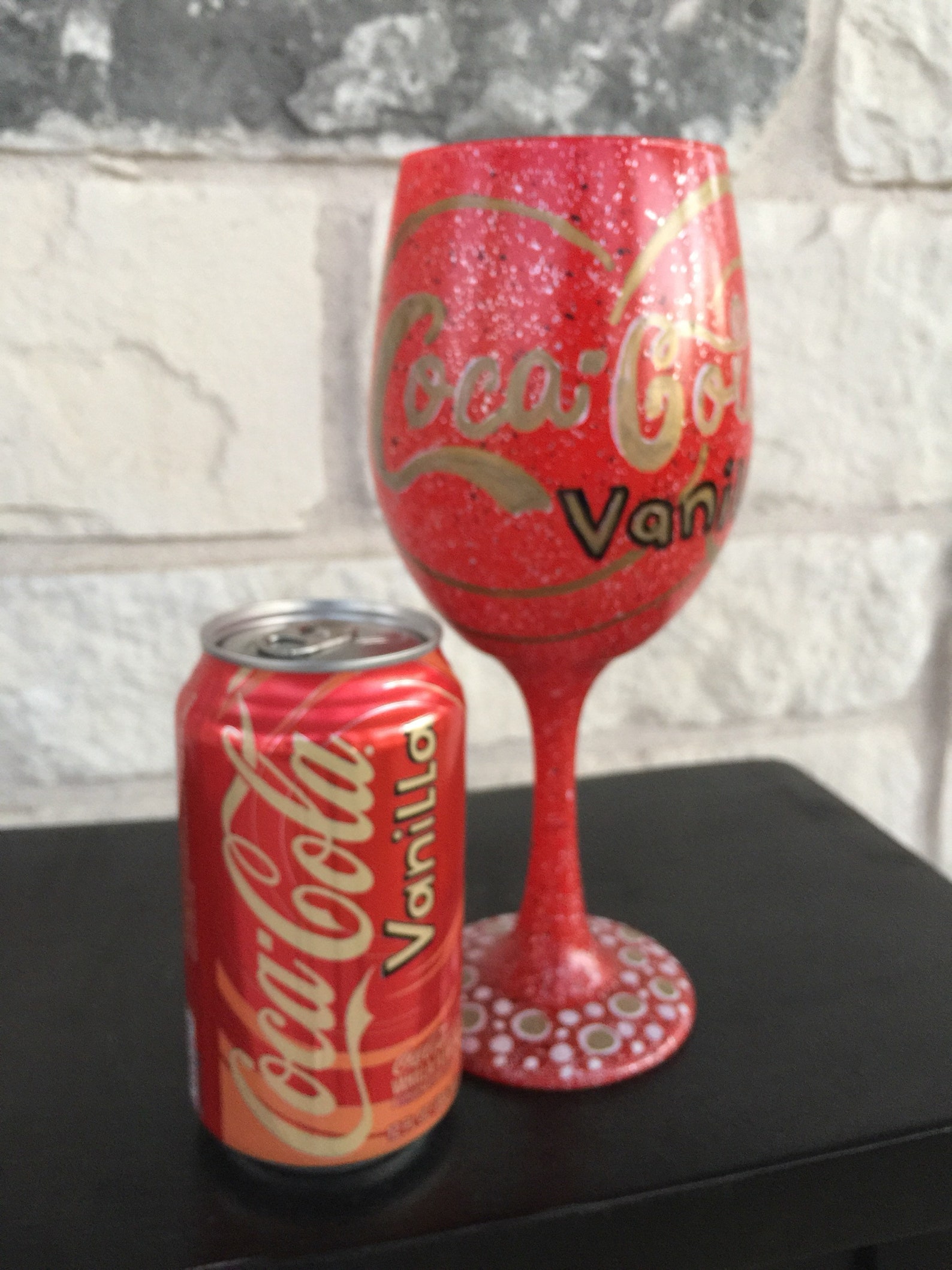 Coca Cola vanilla Wine Glass custom painted to look like a can | Etsy