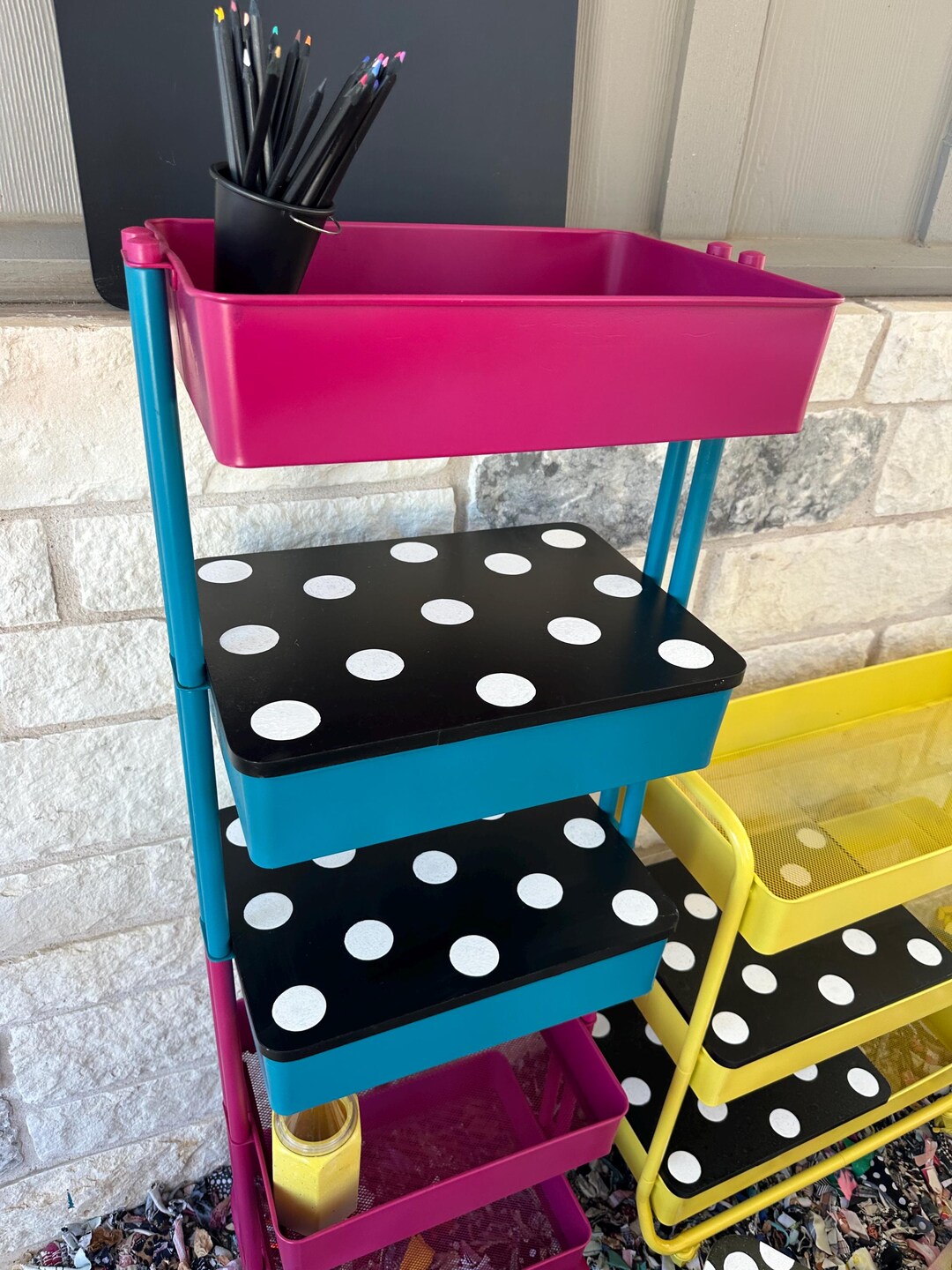 5 Tier Rolling Art Cart Teal and Magenta Custom Painted With 3 Tray ...