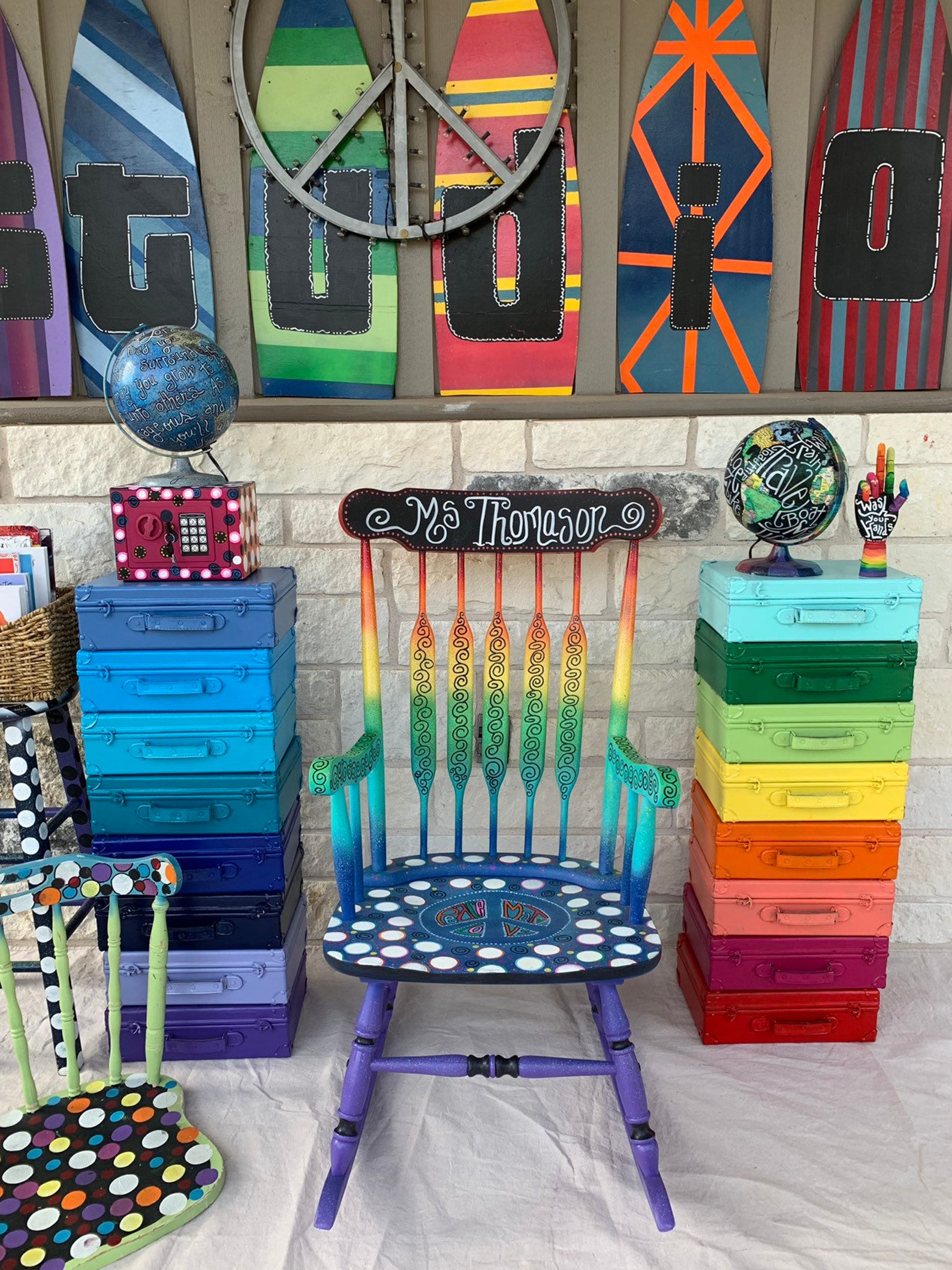 PEACE Out Handpainted Rocking Chair --- Chalkboard Paint on Top or Your ...