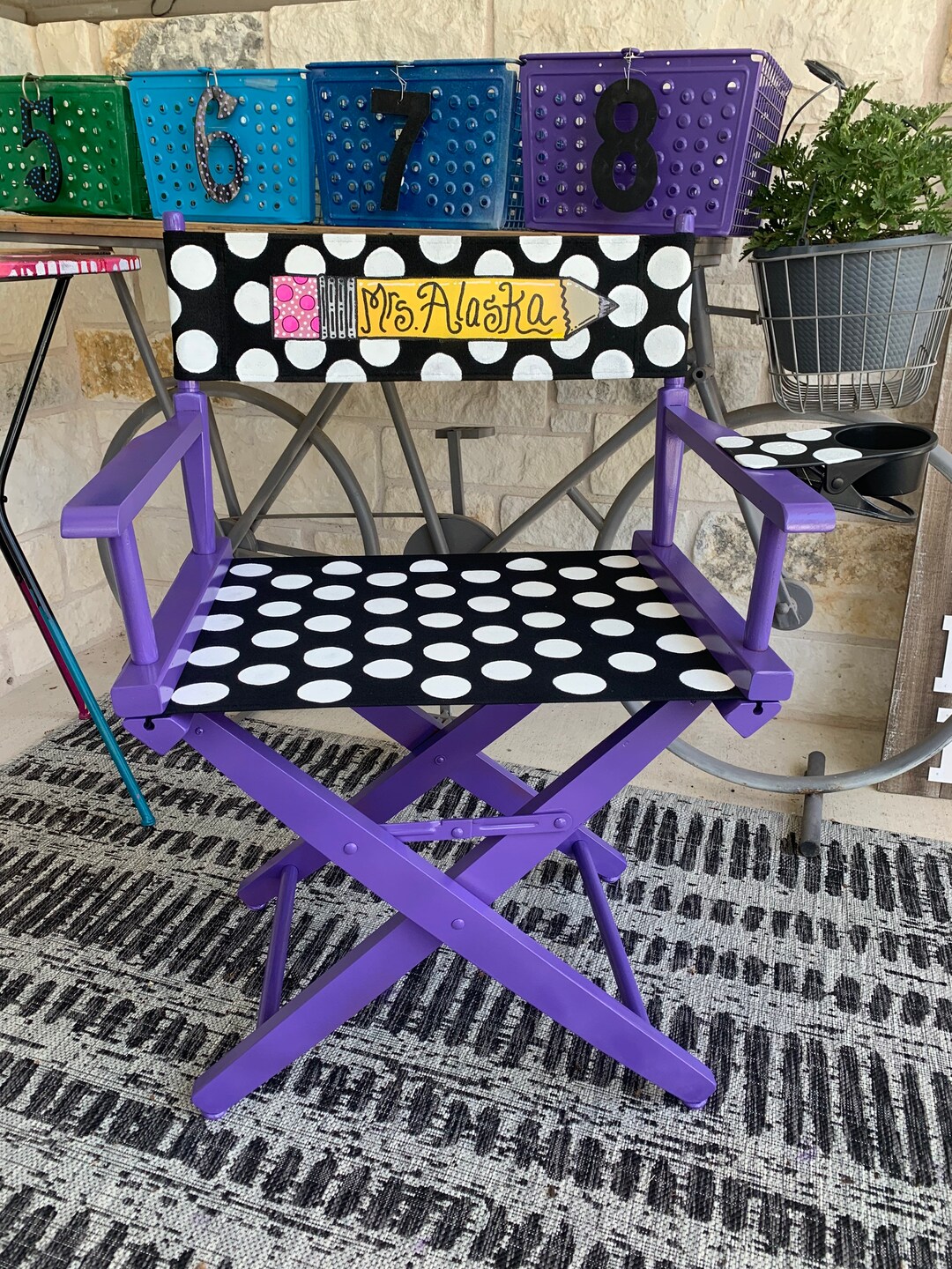 NEW! XL Custom Painted Director’s Chair Purple With Cupholder & Can ...