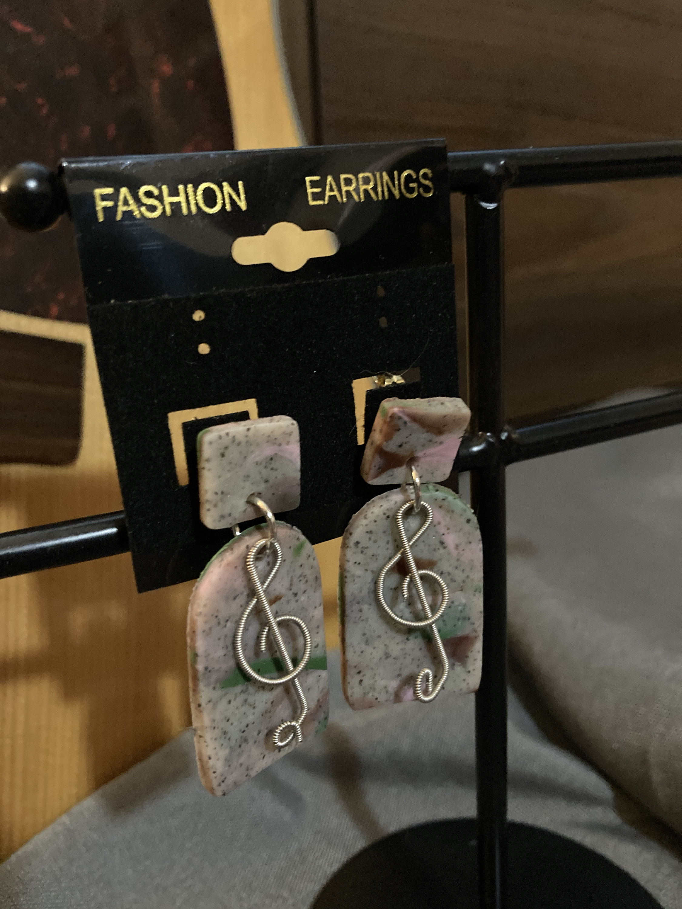 Marble Backed Repurposed Guitar String Earrings treble Arch - Etsy