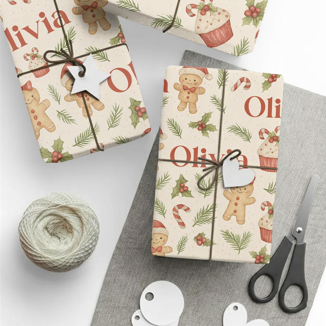 Personalized Gingerbread Wrapping Paper, Custom Name Christmas Gift ...