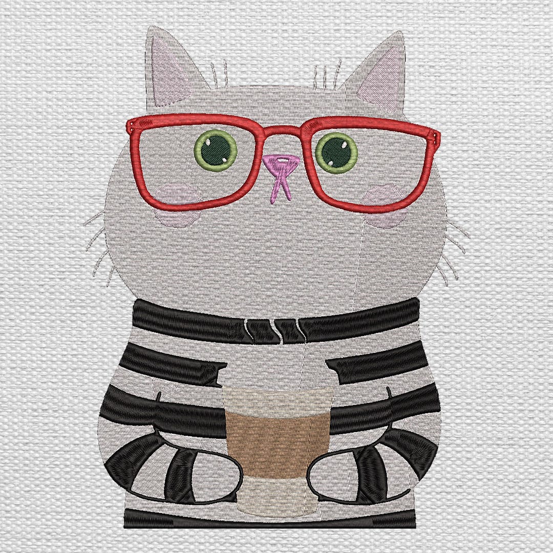 Cat Embroidery DST File, Cute Cat Embroidery Design, Animal Machine ...