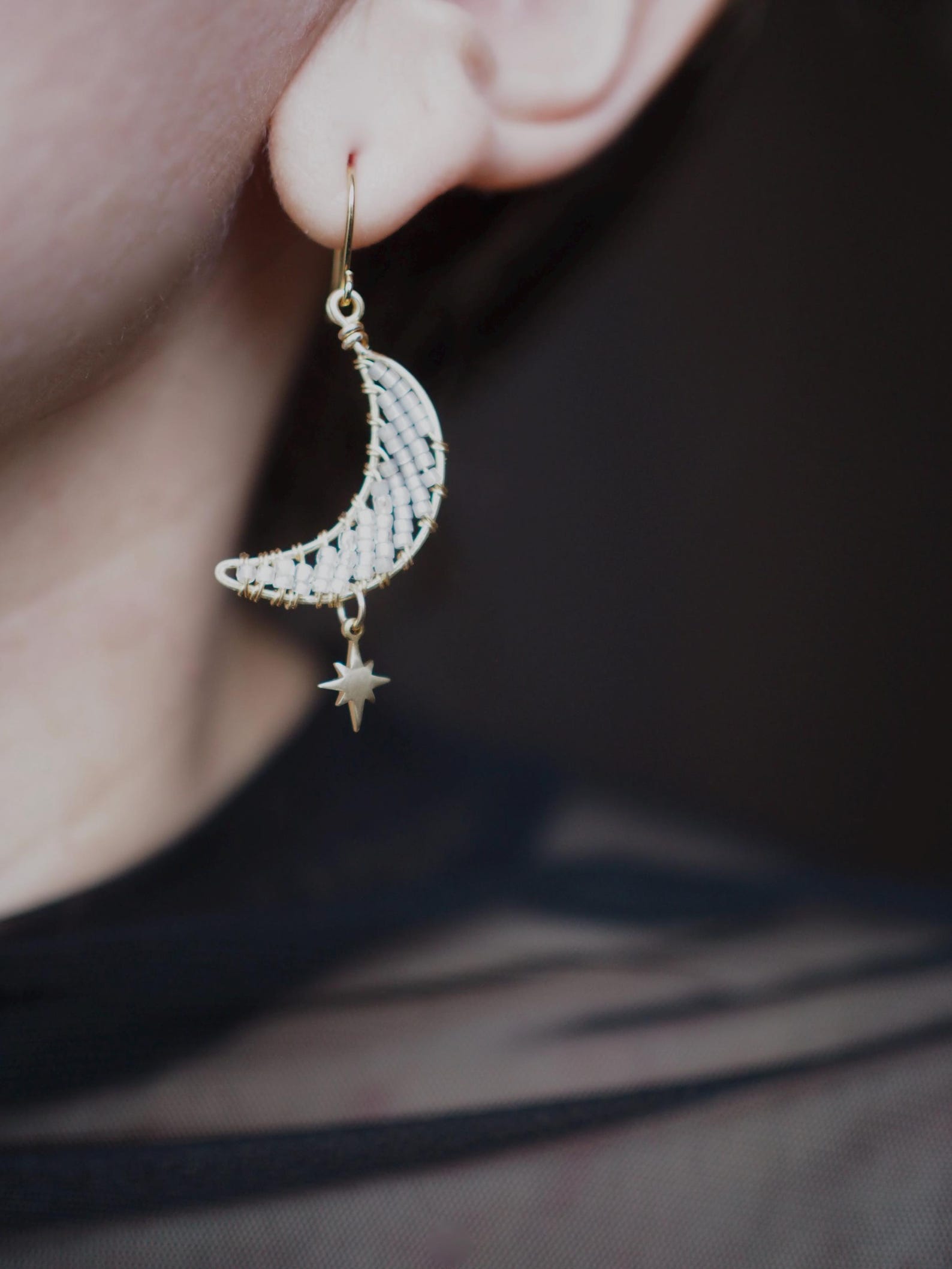Beaded Moon and Star Charm Earrings - Etsy