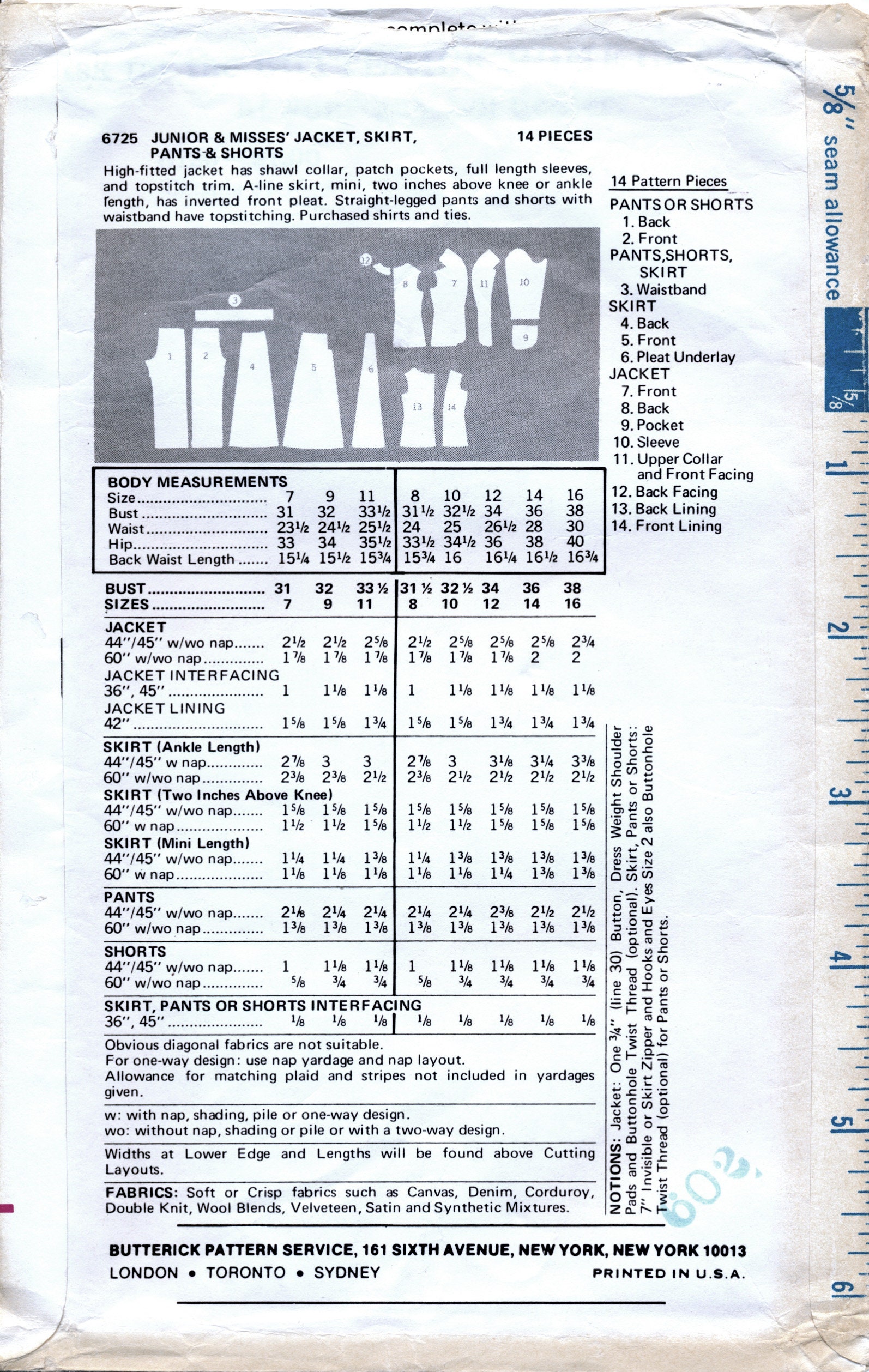 Butterick 6725 Vintage 70s Sewing Pattern for Misses' | Etsy