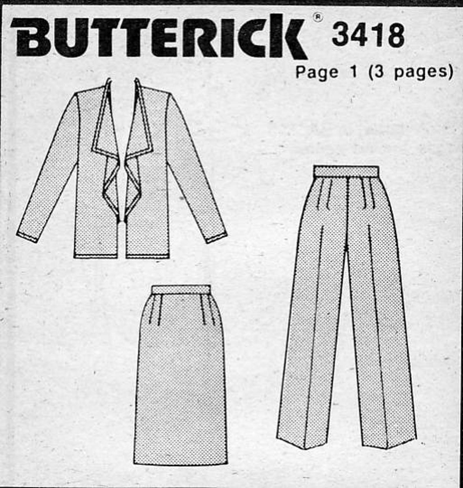 Butterick 3418 Sewing Pattern for Misses' Jacket Skirt | Etsy