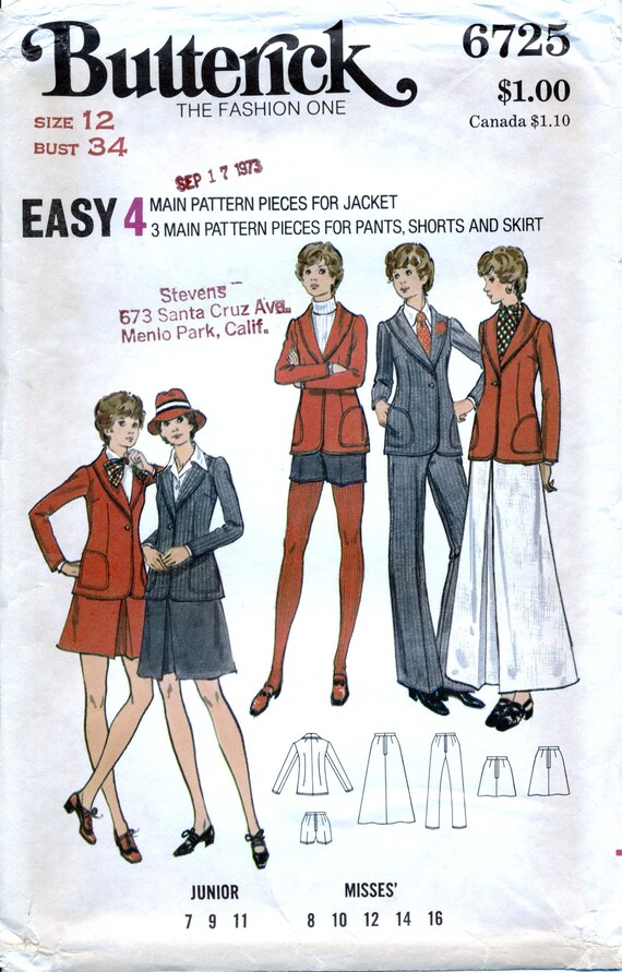Butterick 6725 Vintage 70s Sewing Pattern for Misses' | Etsy