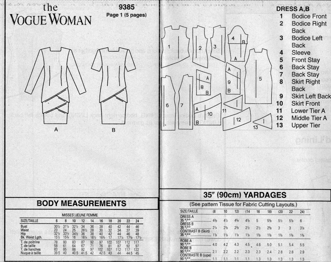 Vogue 9385 Sewing Pattern for Misses' Dress Uncut Size | Etsy