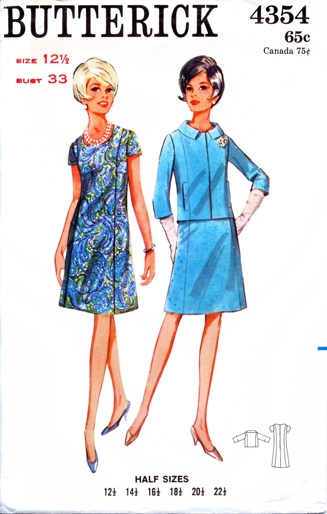 Butterick 4354 Vintage 60s patrón de costura para el vestido y la ...