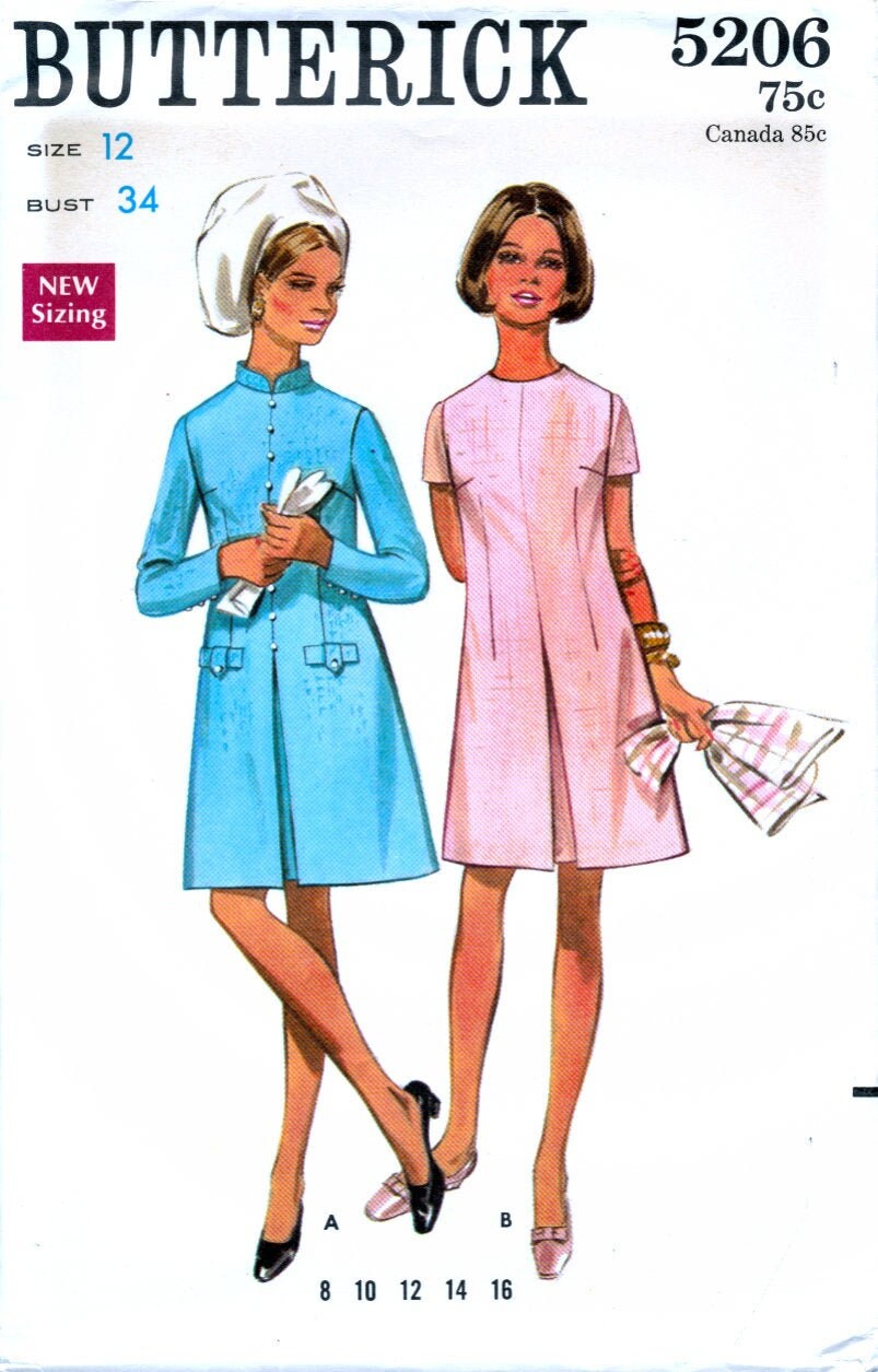 Sewing Size Small 10-12 Butterick 9806 Vintage 60s Sewing Pattern for ...