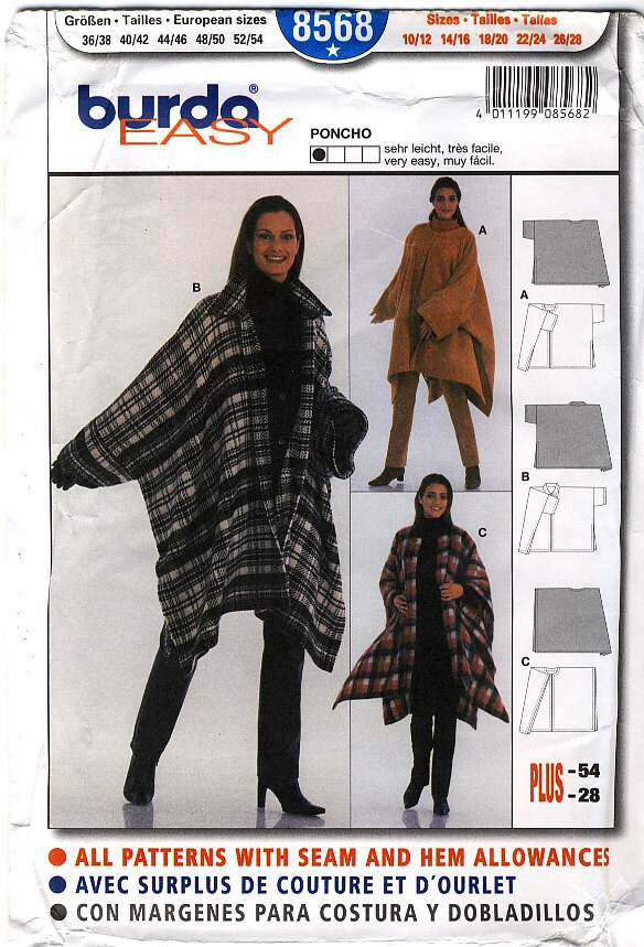 Burda 8568 Misses' Poncho Sewing Pattern uncut Size | Etsy