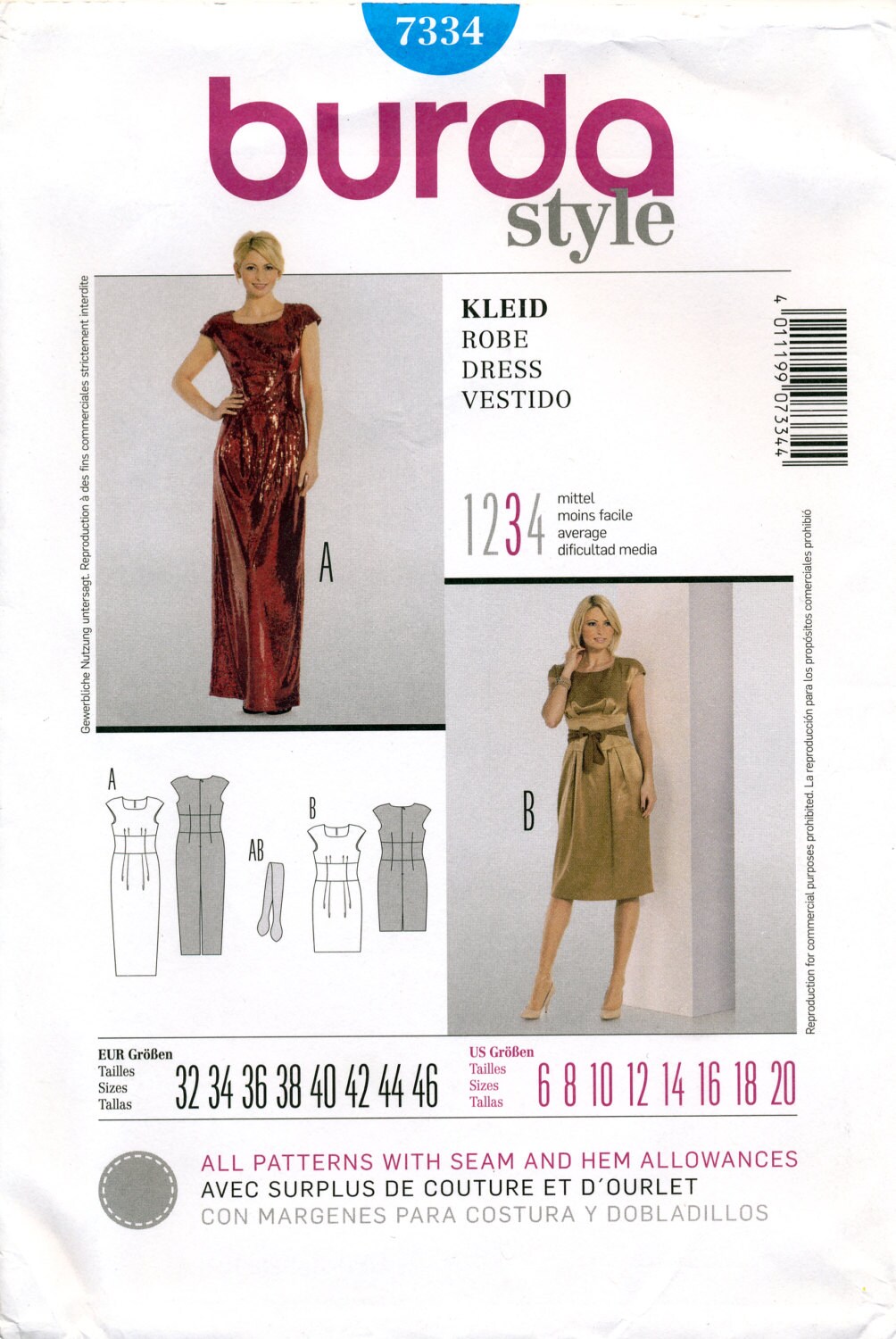 Burda Style 7334 Misses' Dress Sewing Pattern Uncut | Etsy