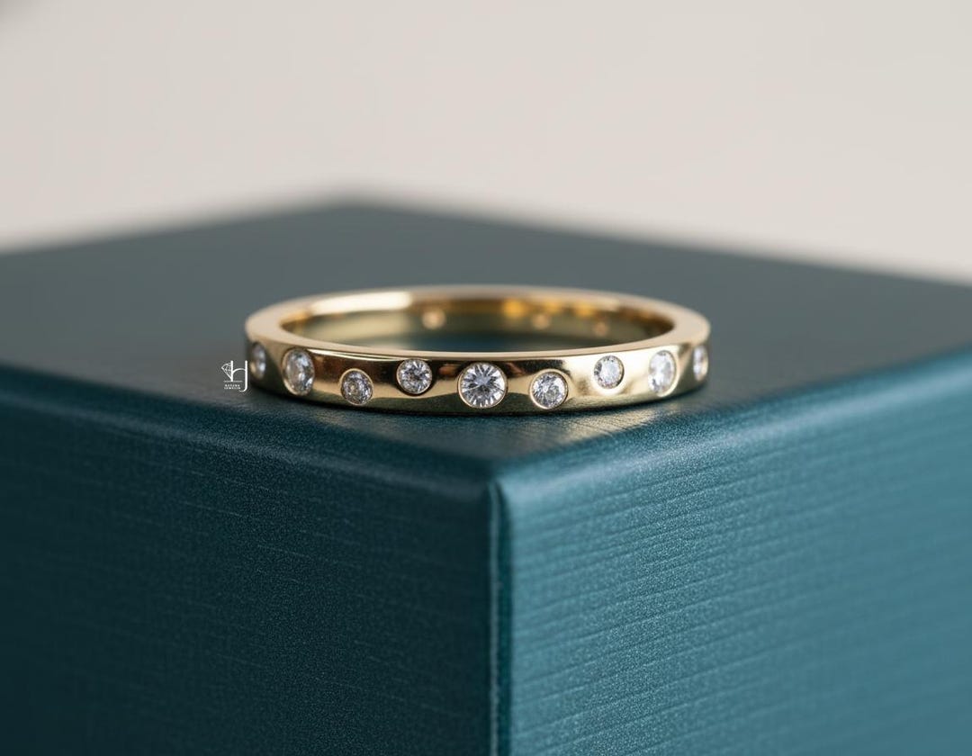 Flush Setting Half Eternity Band, 14K Yellow Gold Lab Grown Diamond ...