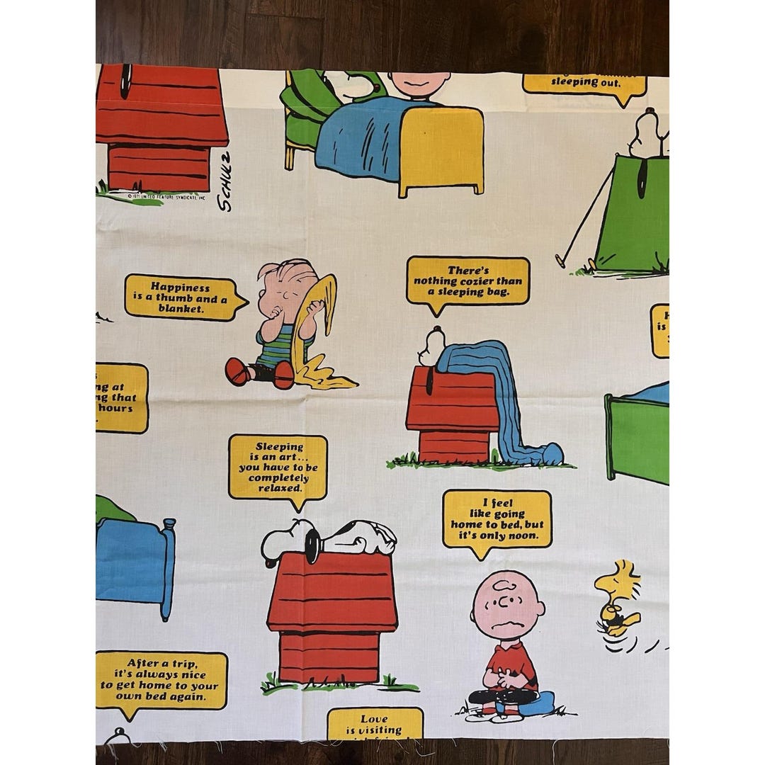 Peanuts Cut Sew Fabric Panel Snoopy Charlie Brown Lucy Pillow Vintage ...