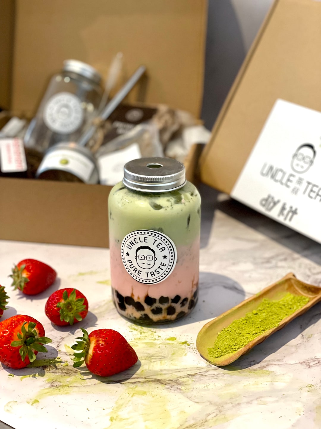 Handmade Boba With Strawberry Matcha Milk Tea DIY KIT 8+ With Reusable ...