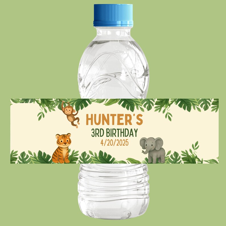 Jungle Party Bottle Label Template | Editable Water Bottle Label ...