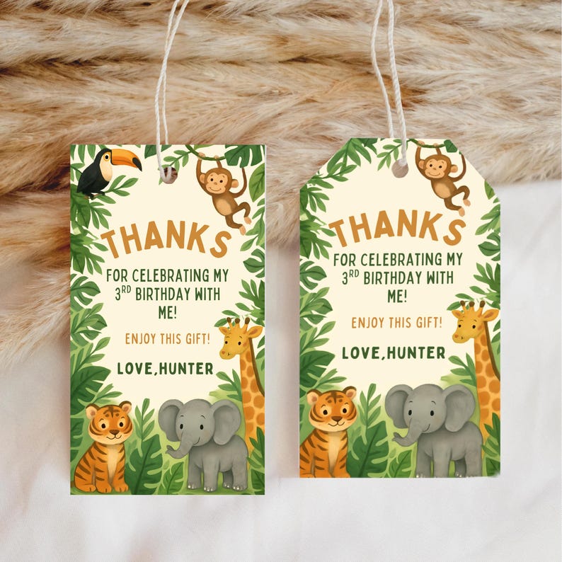 Jungle Party Favor Tag Template | Editable Party Favor Tag | Thank You ...