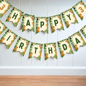 Jungle Party Happy Birthday Banner | Birthday Banner | Zoo Animals ...