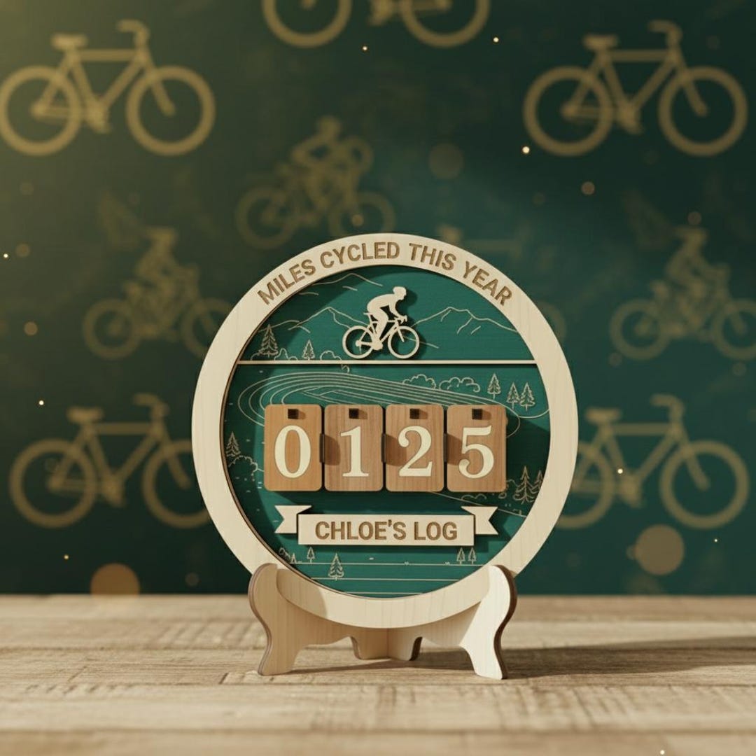 Personalized Cycling Miles Tracker, Yearly Bike Mileage Tracker, Wooden ...