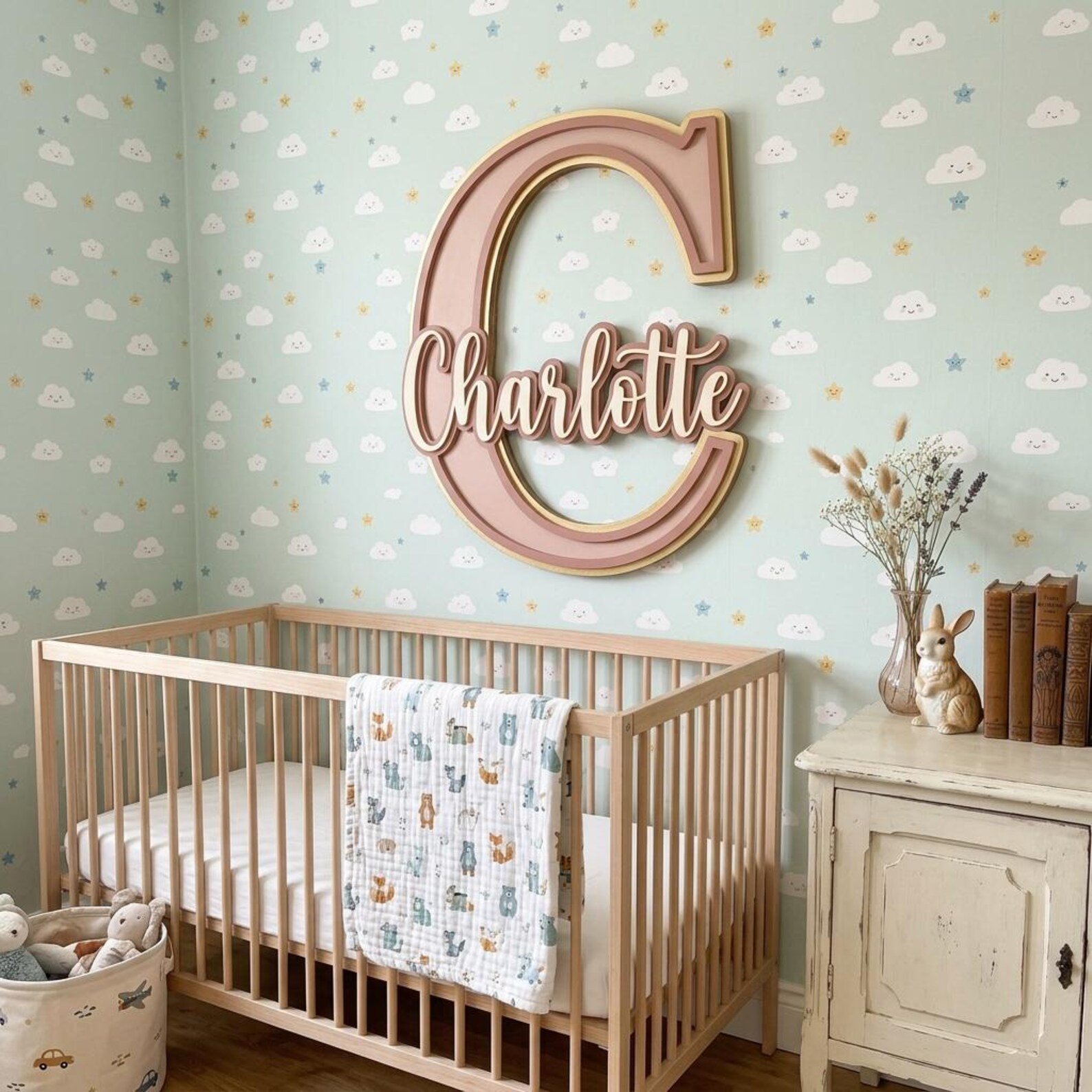 Personalized Monogram Name Sign, Custom Initial Wood Letters, 3D Dusty ...