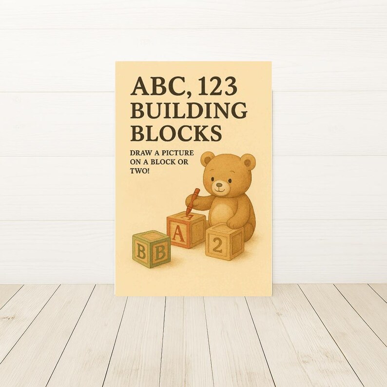 ABC, 123 Building Blocks – Printable Baby Shower Activity Sign, Teddy ...
