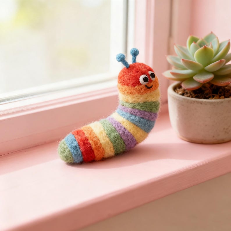 Felted Colourful Caterpillar Ornament Animal-shaped Wool Felt Decor ...