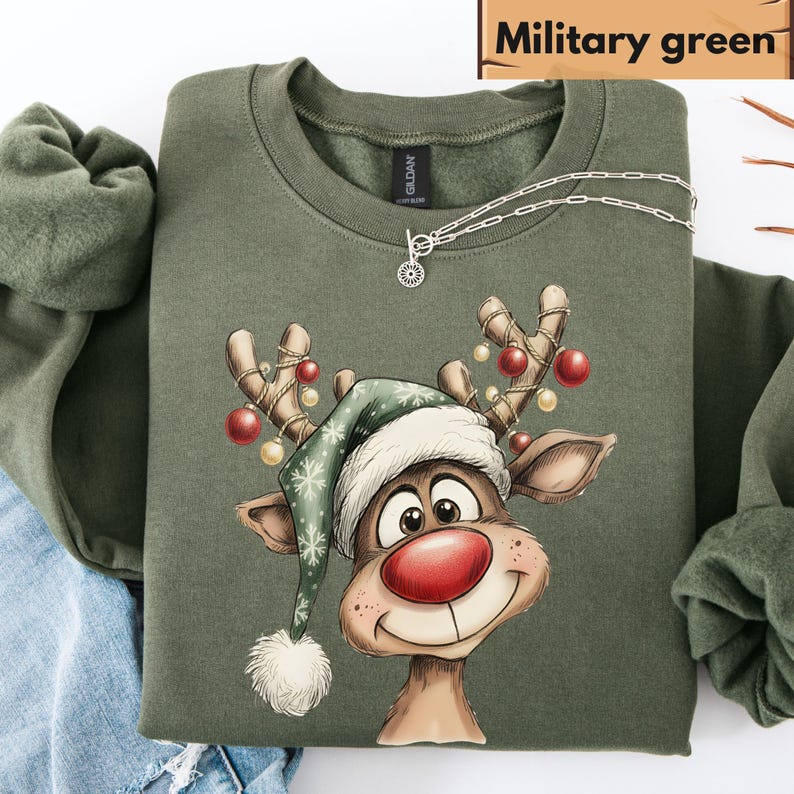 Vintage Reindeer Sweatshirt, Cute Christmas Sweatshirt, Retro Reindeer ...