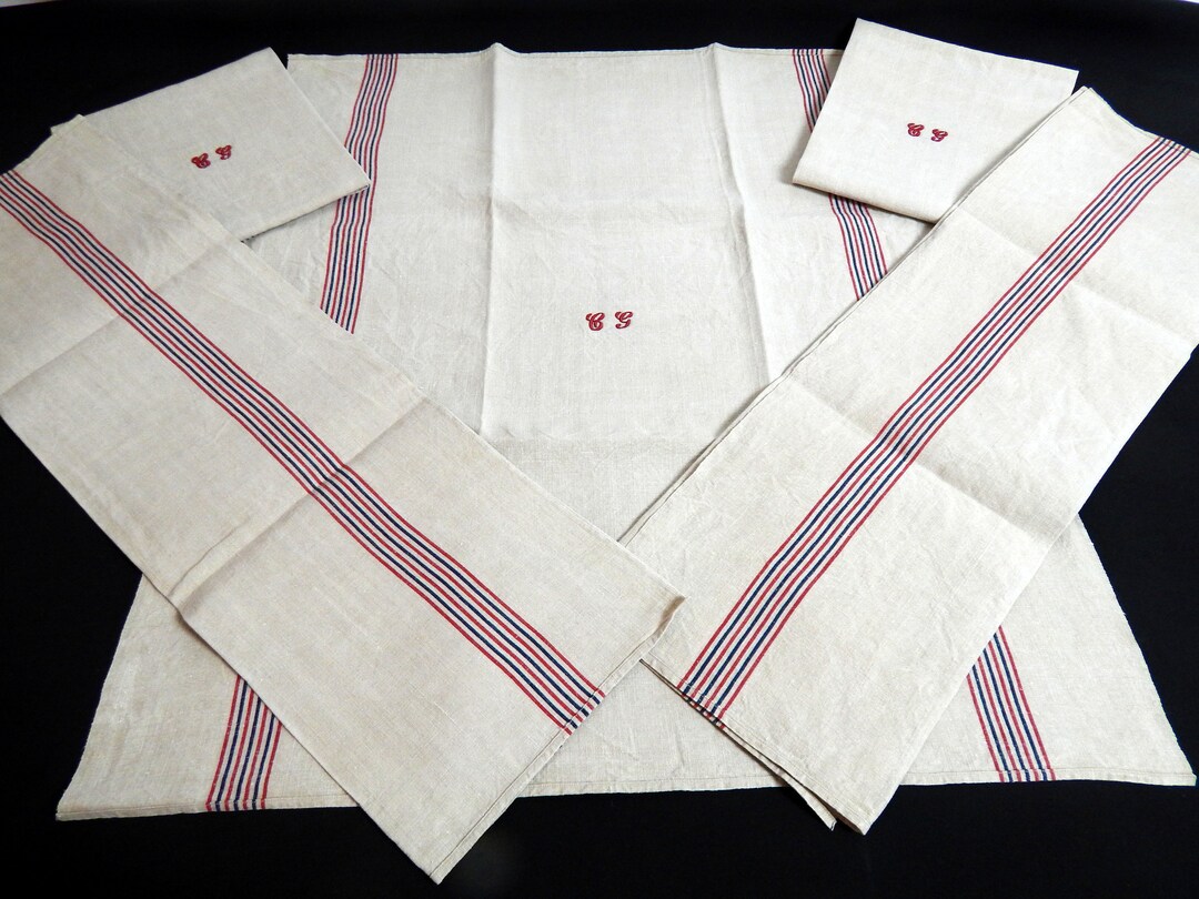 4 French Vintage Kitchen Towel Torchon With Red and Blue Stripes - Etsy