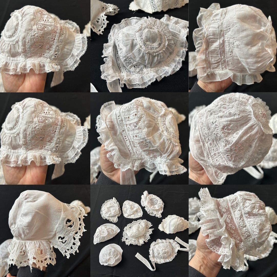 8 French Doll Bonnets Handmade With Lace, Ruffles...frou Frou - Etsy