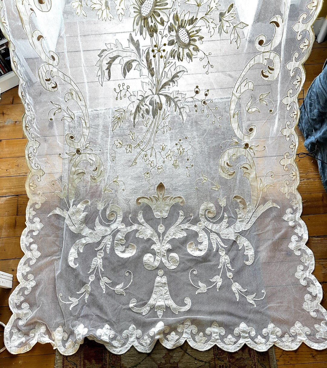 French Antique Curtain Panel With Hand Made Embroidery and Applique - Etsy