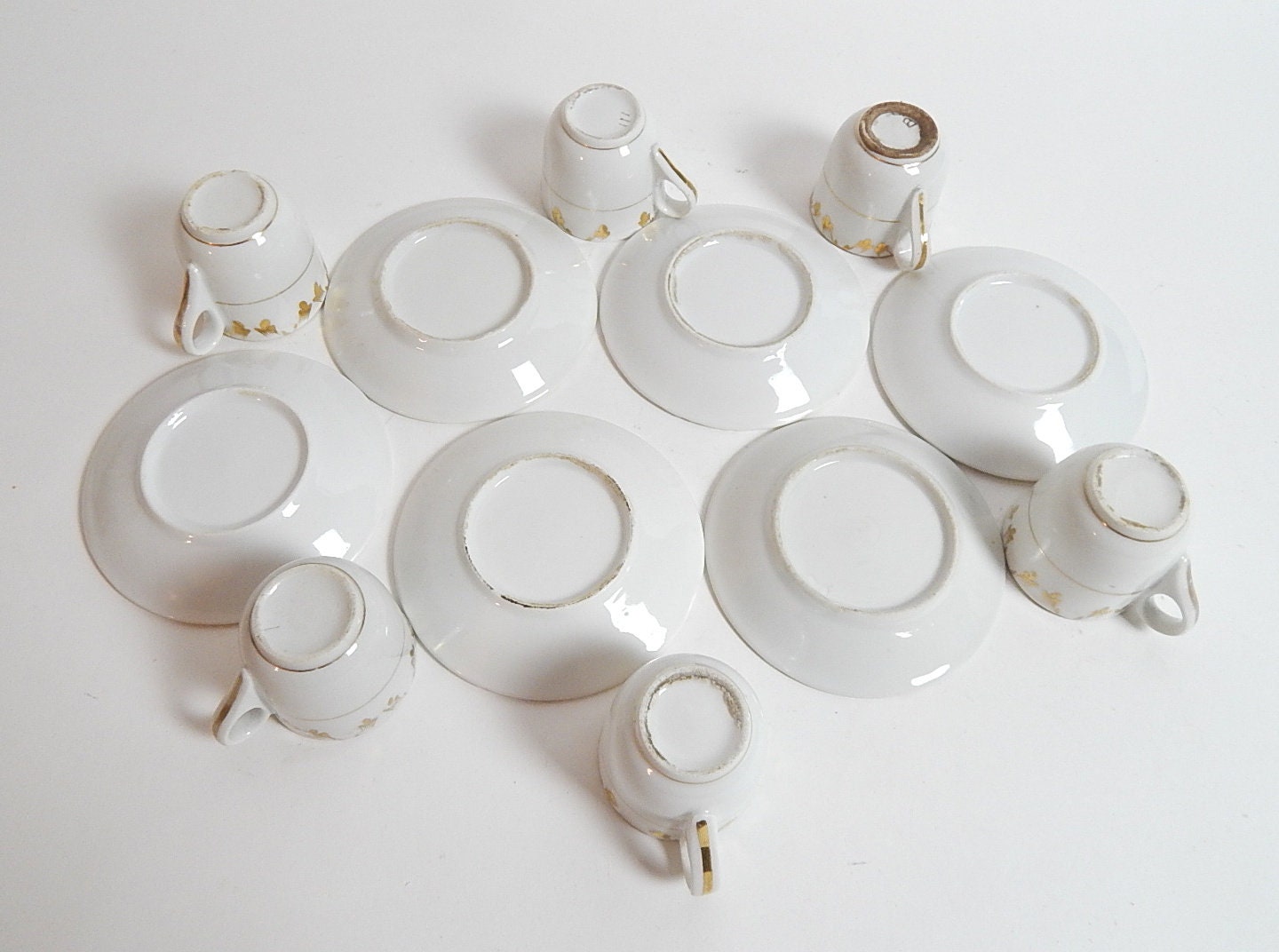 Set of 6 French Authentic Bistro Cups With Saucers Brulots W/ Gold ...