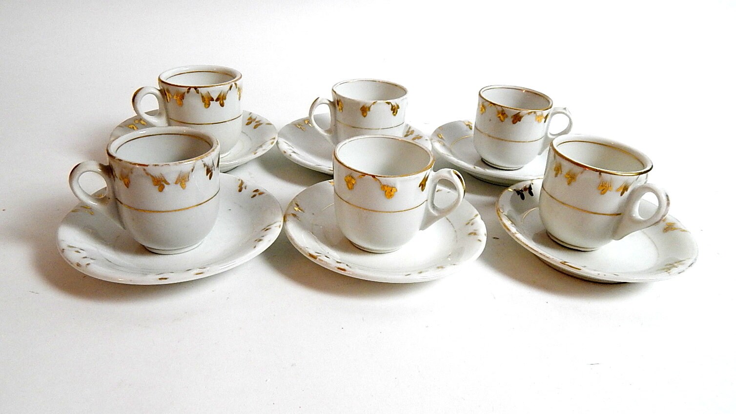 Set of 6 French Authentic Bistro Cups With Saucers Brulots W/ Gold ...