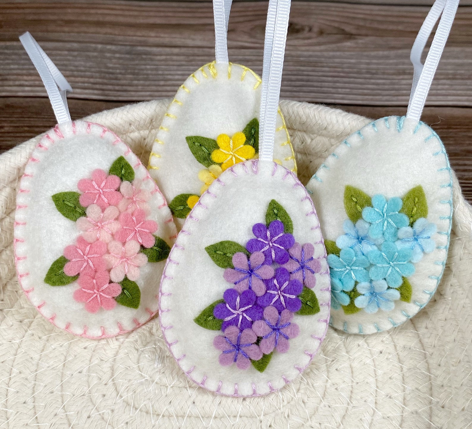 Felt Easter Ornaments, Handmade Felt Easter Egg Ornaments, Felt Flower ...