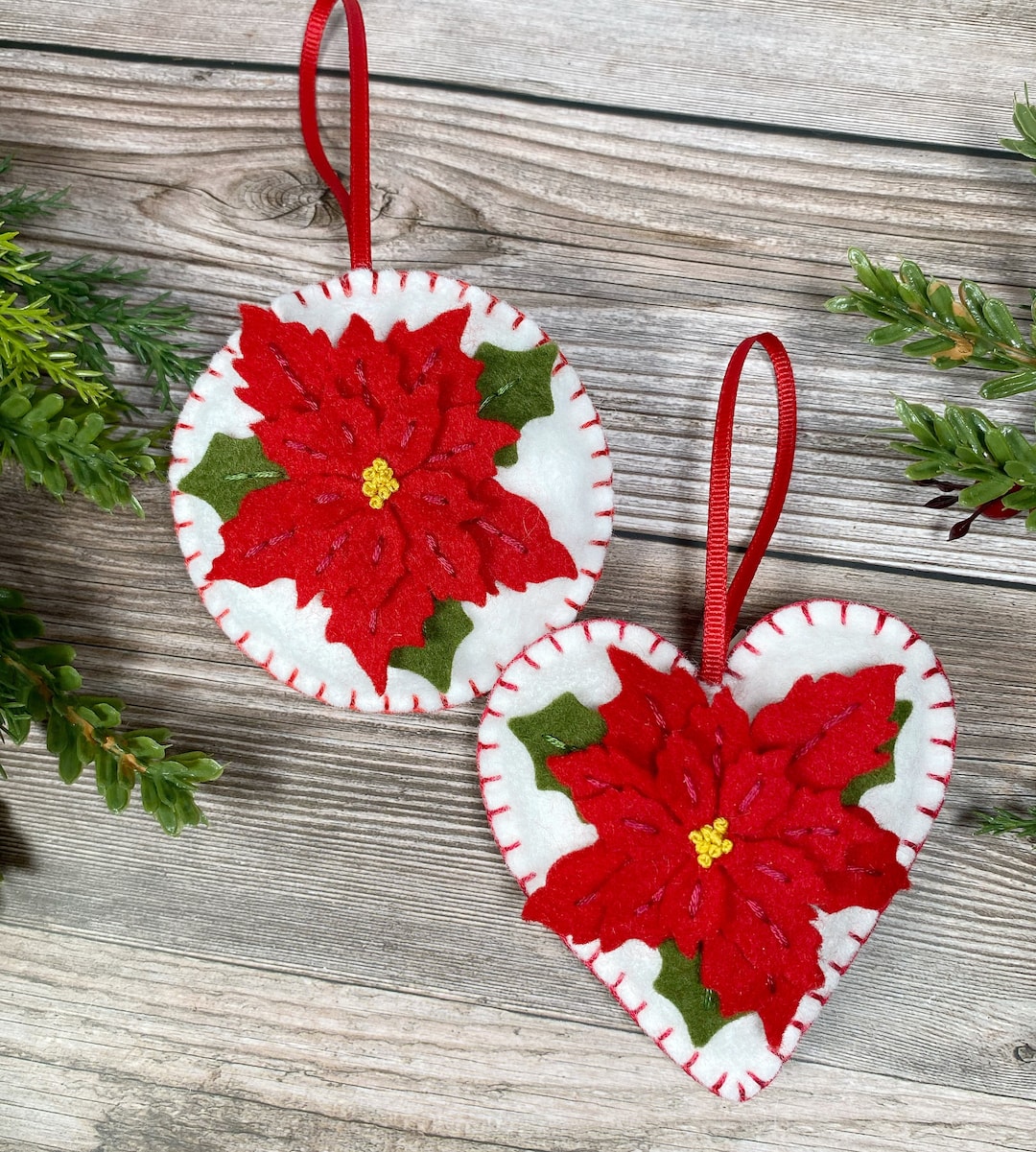 Felt Poinsettia Ornament, Christmas Poinsettia Decoration, Handmade ...