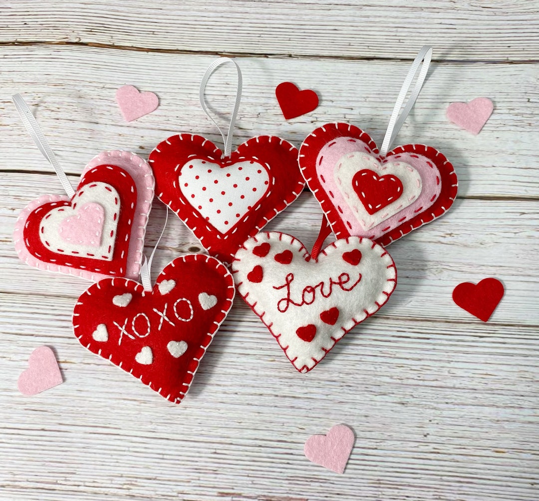 Felt Valentine Hearts Felt Valentine Ornaments Red Pink and - Etsy