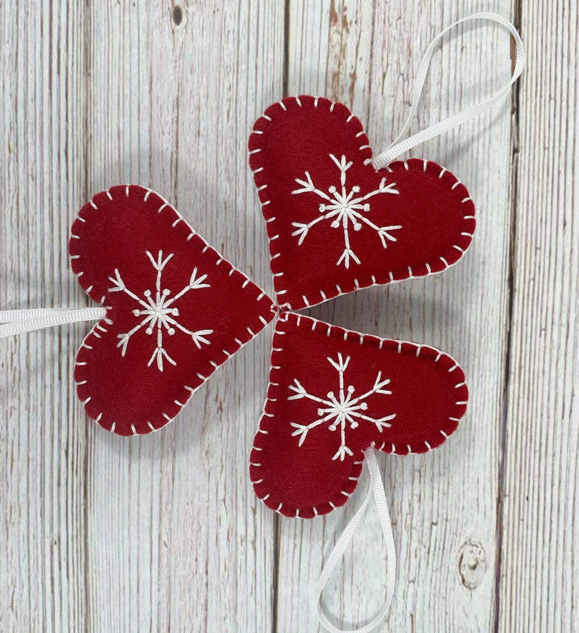 Felt Heart Christmas Ornament Set of 3 Embroidered Felt - Etsy