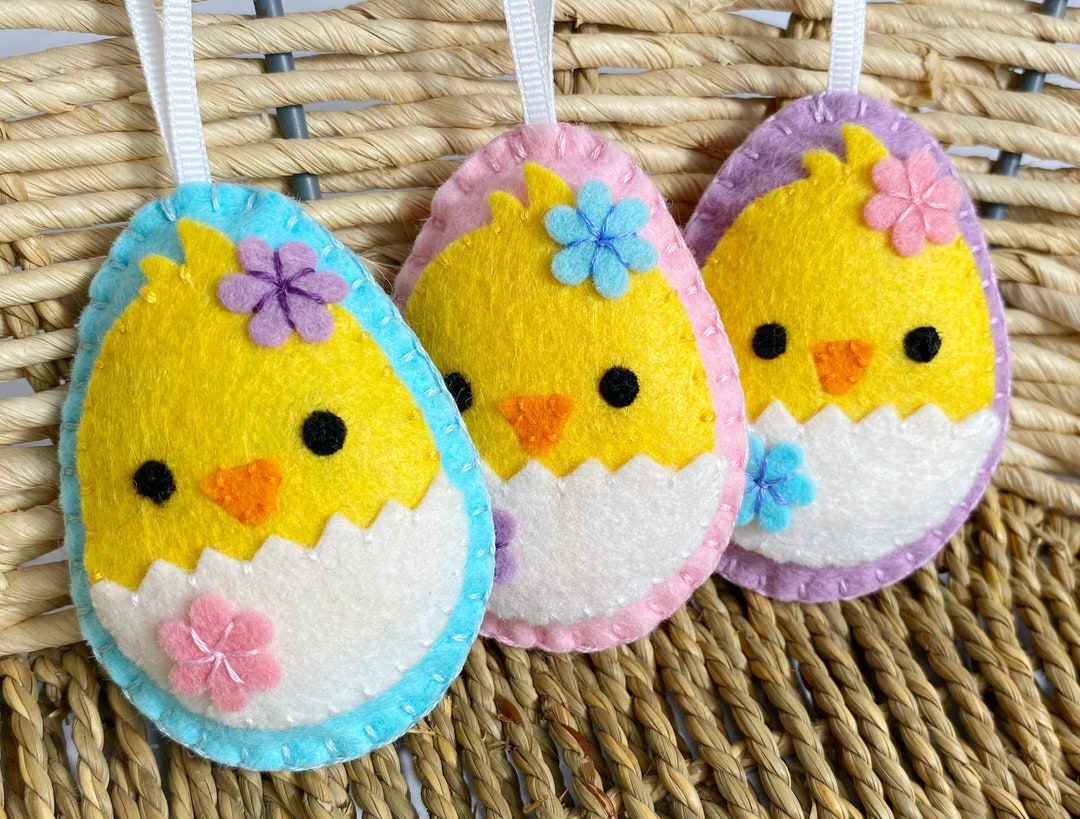 Felt Easter Chick Ornaments, Easter Chick Decoration, Felt Easter Eggs ...