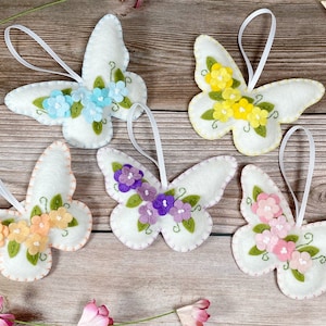 Felt Butterfly Ornaments, Spring Butterfly Decor, Felt Flowers, Spring ...