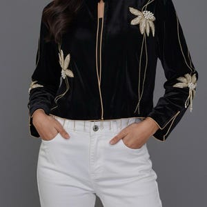 Black Velvet Floral Beaded Blazer , Evening Wear Jacket - Etsy