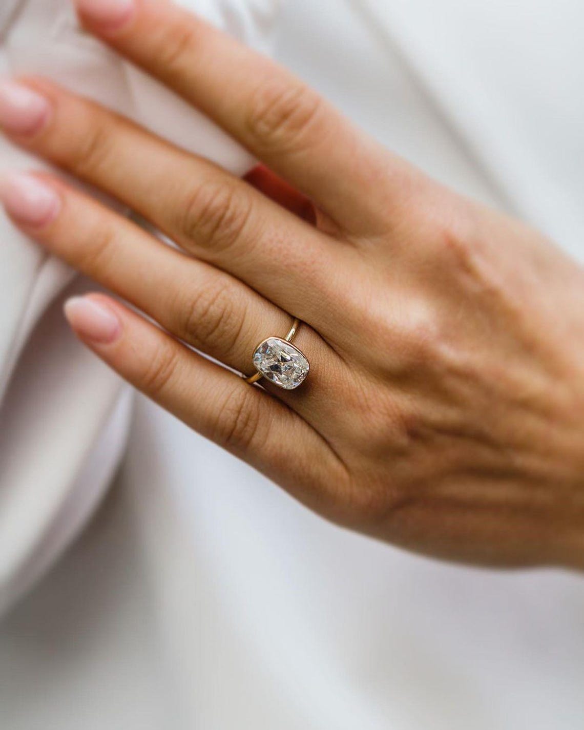 3.40 CT Old Mine Elongated Cushion Cut Moissanite Bezel Set Ring ...