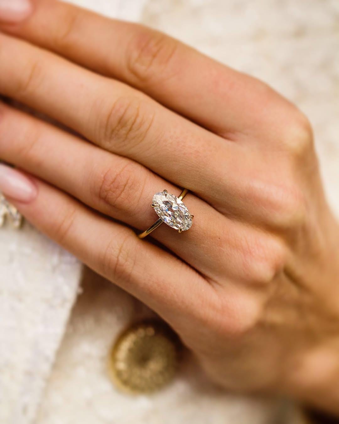 3.21 CT Old Mine Moval Cut Moissanite Solitaire Ring, Round Cut Hidden ...