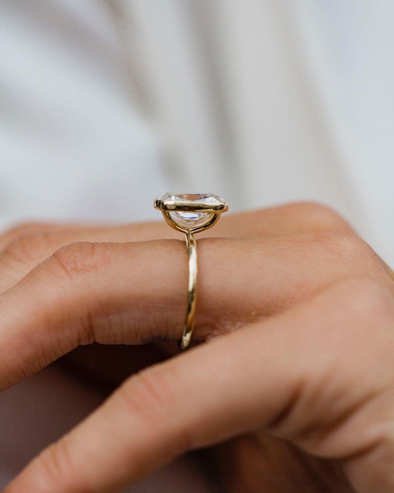 3.40 CT Old Mine Elongated Cushion Cut Moissanite Bezel Set Ring ...