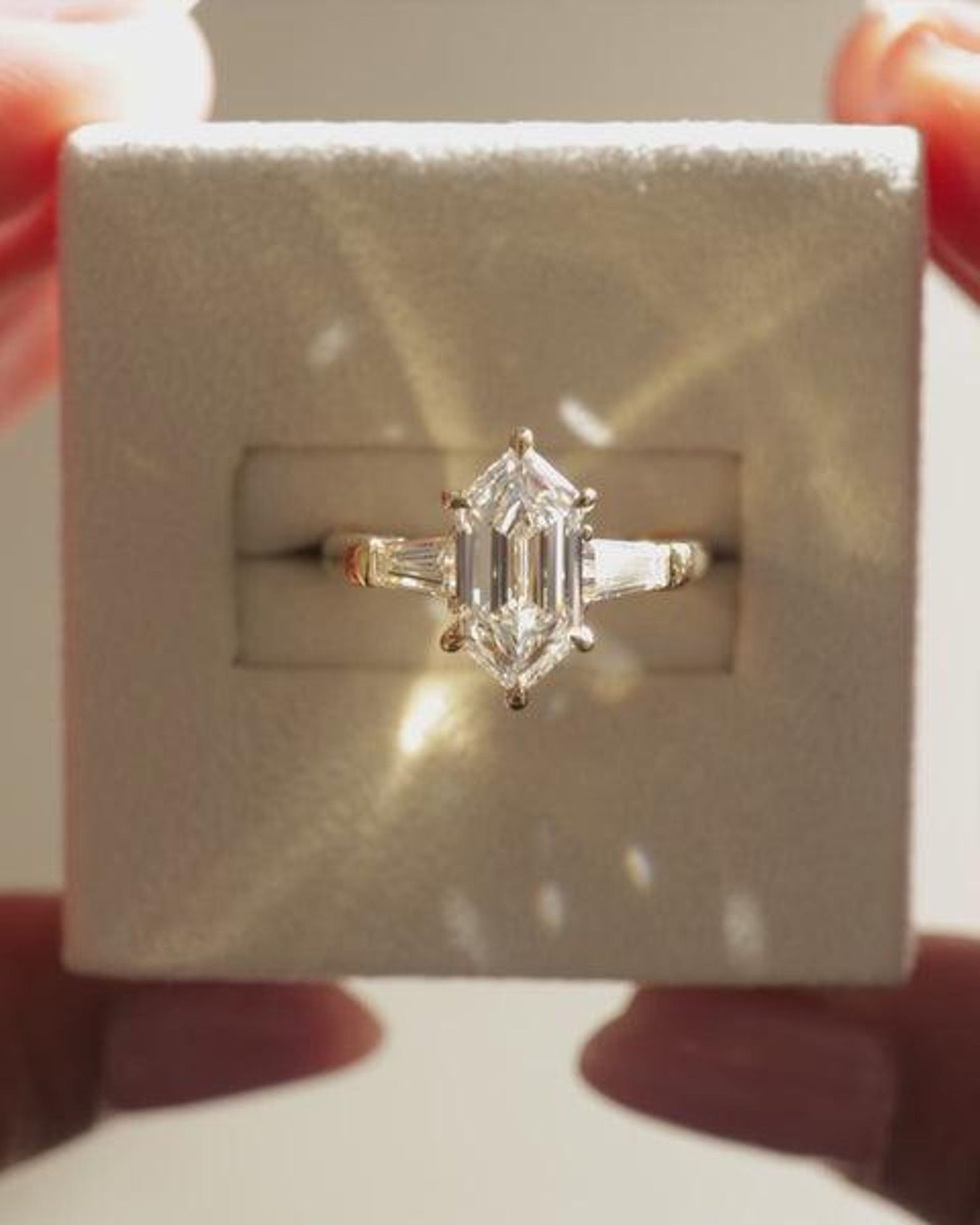 2.02 Carat Dutch Marquise Step Cut Moissanite Three Stone Ring, Tapered ...