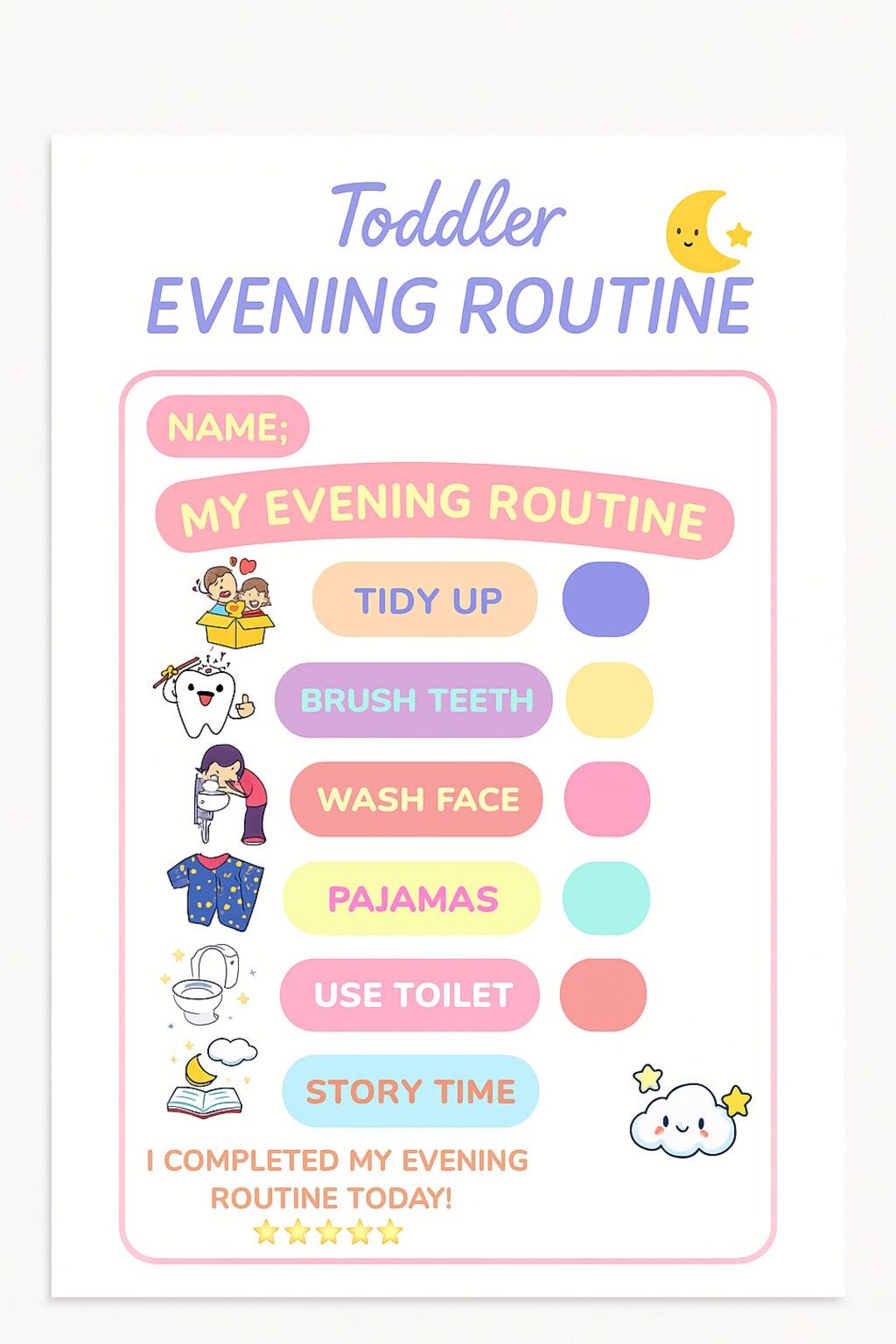 Toddler Evening Routine Chart | Kids Visual Schedule (PDF) - Etsy