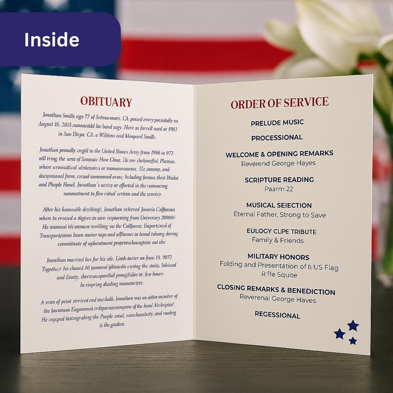 Military Veteran Funeral Program: Patriotic Celebration of Life ...