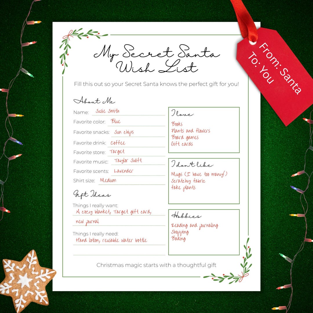 Secret Santa Wish List Printable - Christmas Gift Exchange (PDF) - Etsy