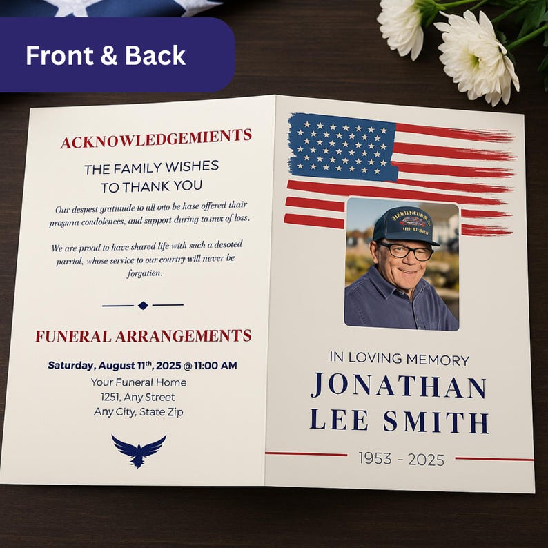 Military Veteran Funeral Program: Patriotic Celebration of Life ...