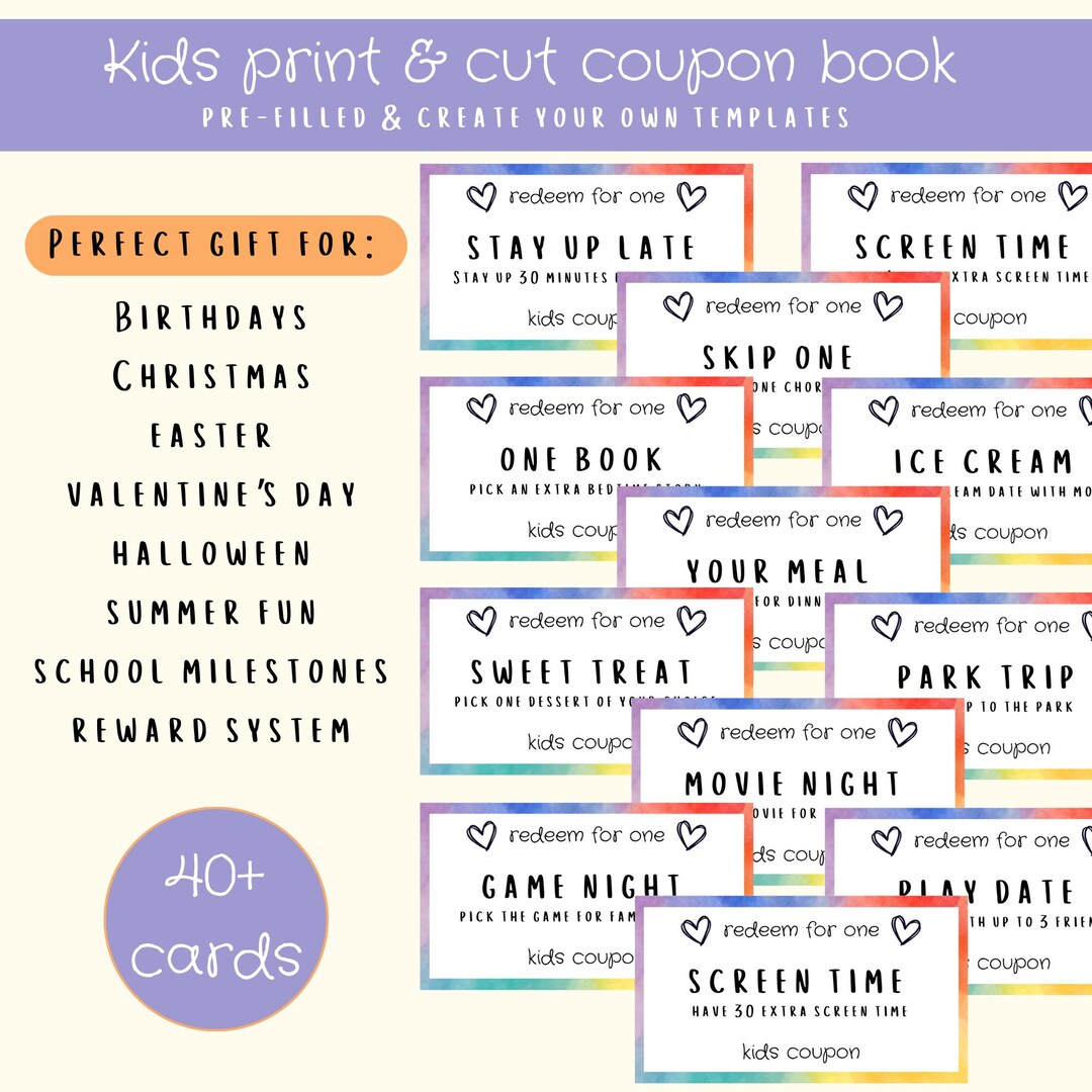 Kids Coupon Book | 40+ Pre-filled Reward Cards (printable) - Etsy