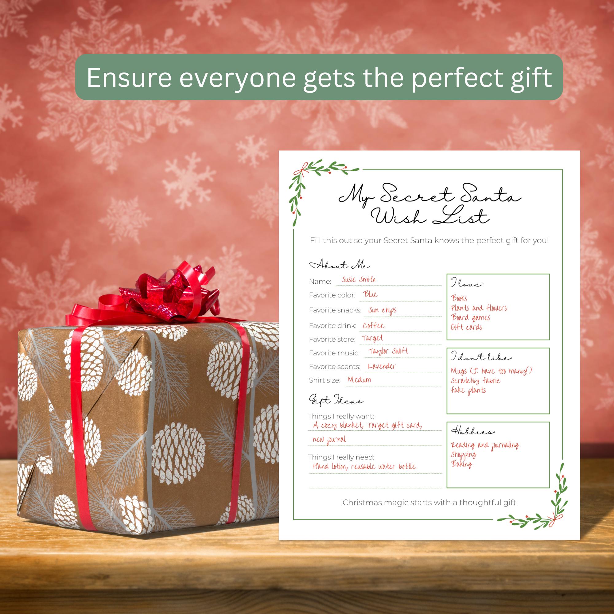 Secret Santa Wish List Printable - Christmas Gift Exchange (PDF) - Etsy