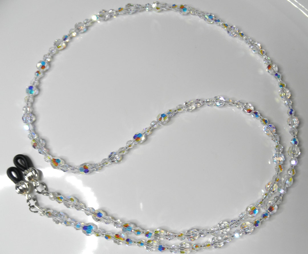 GLAMOROUS! CRYSTAL AB Eyeglass Chain, Swarovski 6mm and 4mm Faceted ...